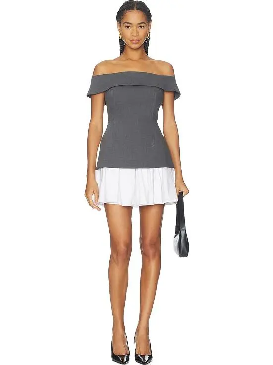 MAUDE CLUB X Grace Twill Dress - Charcoal & White