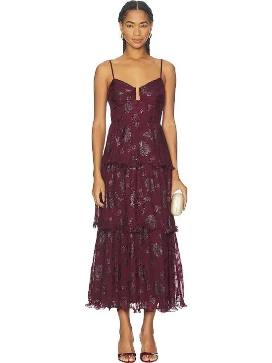 Astr The Label Lupin Midi Dress - Wine Floral Print
