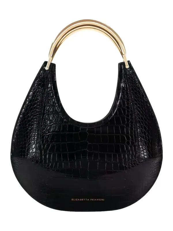 Elisabetta Franchi Medium Crocodile-embossed Shoulder Bag - 110 Nero
