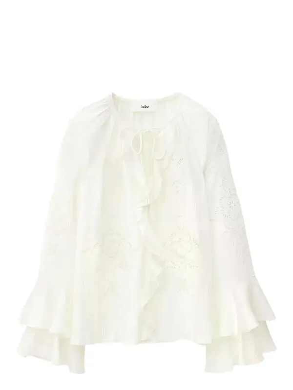 Ba&sh Embroidered Ruffled Blouse - White