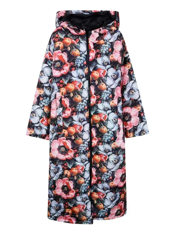 SITTINGSUITS Floral Print Hooded Coat - Black