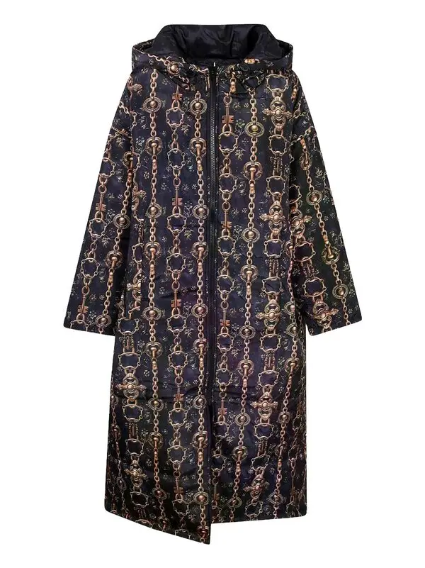 SITTINGSUITS Chain Print Hooded Coat - Black