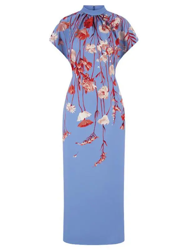 Lela Rose Floral Crepe Stella Dress - Blue