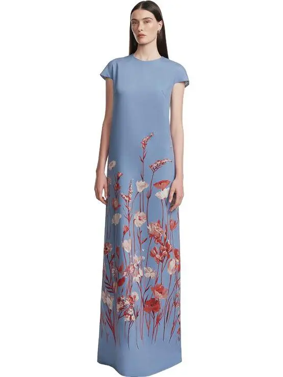Lela Rose Floral Crepe Augusta Gown - Blue
