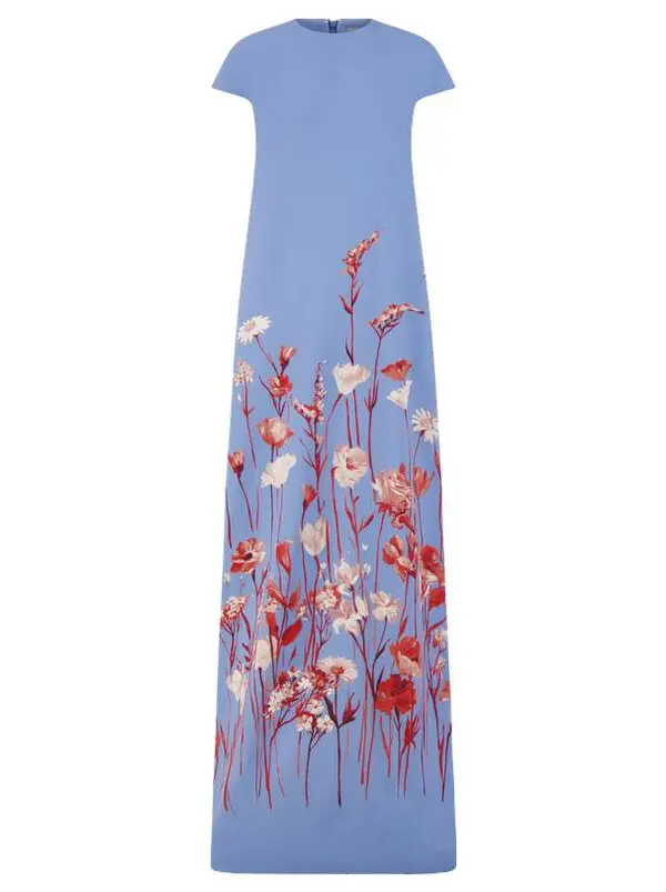 Lela Rose Floral Crepe Augusta Gown - Blue