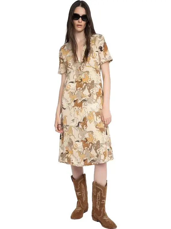 Zadig&Voltaire Rhodral Horse Print Midi Dress - Neutral / White