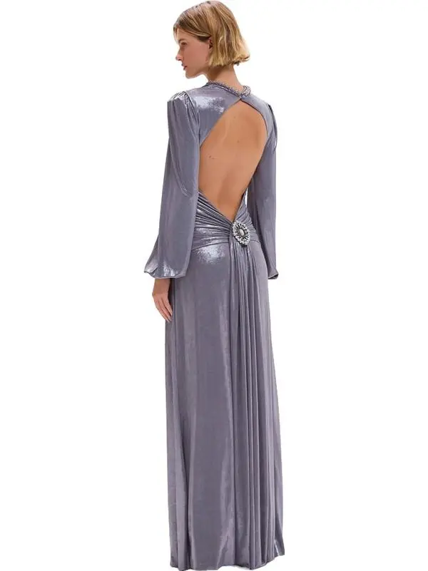 PatBO Jersey Elysian Long Dress - Silver