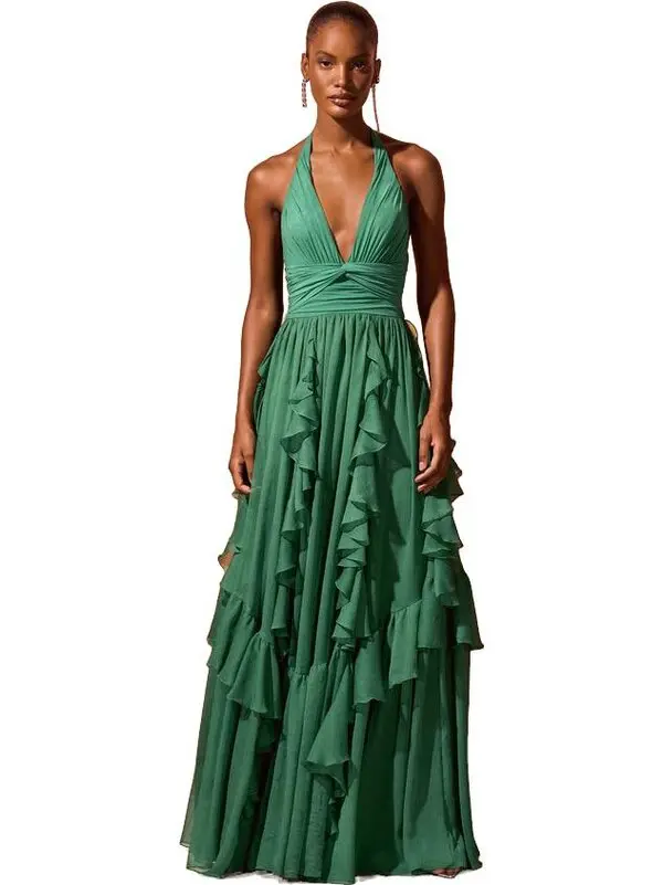 PatBO Chiffon Daydream Long Dress - Green