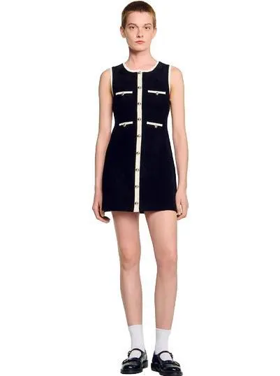 Sandro Mini Velvet Knit Dress - Black