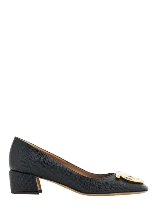 FERRAGAMO Low-heeled Pump With Gancio Detail - Black