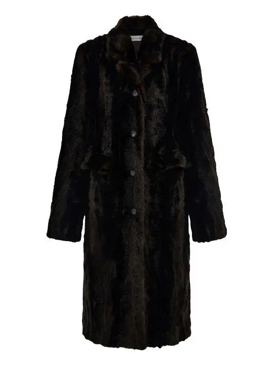 FERRAGAMO Single-breasted Faux Fur Coat - Natural