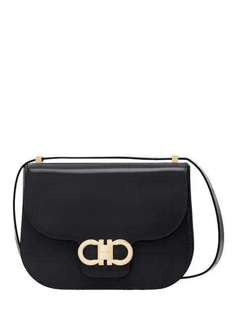 FERRAGAMO Double Gancini North-south Crossbody Bag - Black