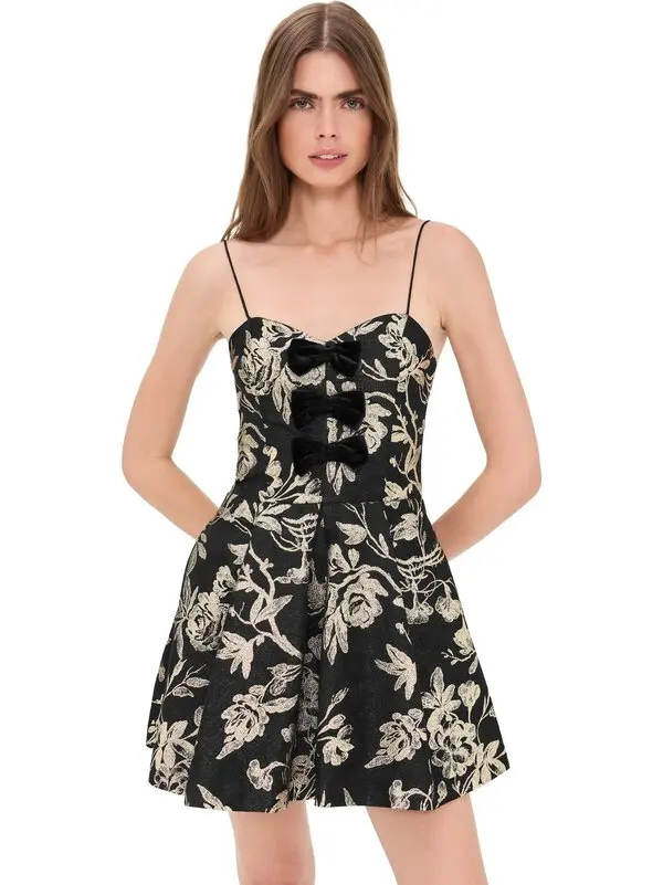 Alice + Olivia Daniela Bow Structured Pleated Mini Dress - Black/gold