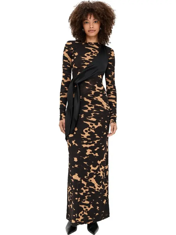 Nanushka Yura Printed Maxi Dress - Midnight Mocha Apricot/black
