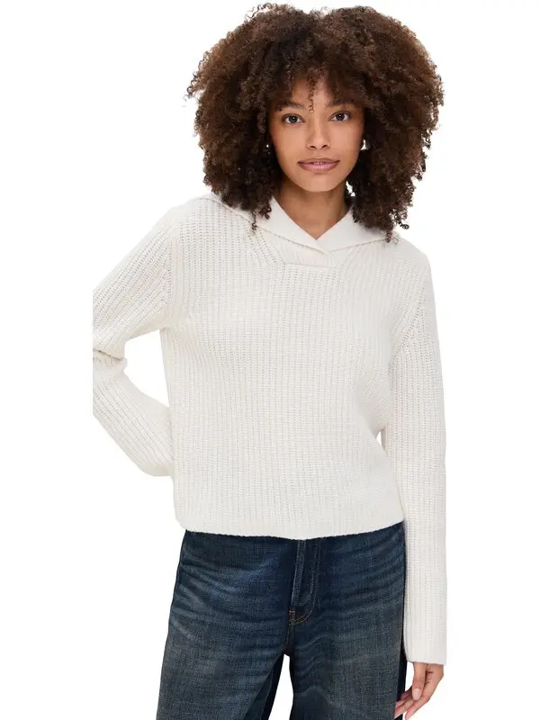 Vince Ribbed Sailor Collar Sweater - Off White