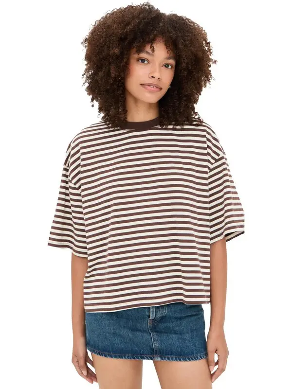 Lioness Bloom Short Sleeve Top - Dark Chocolate Stripe