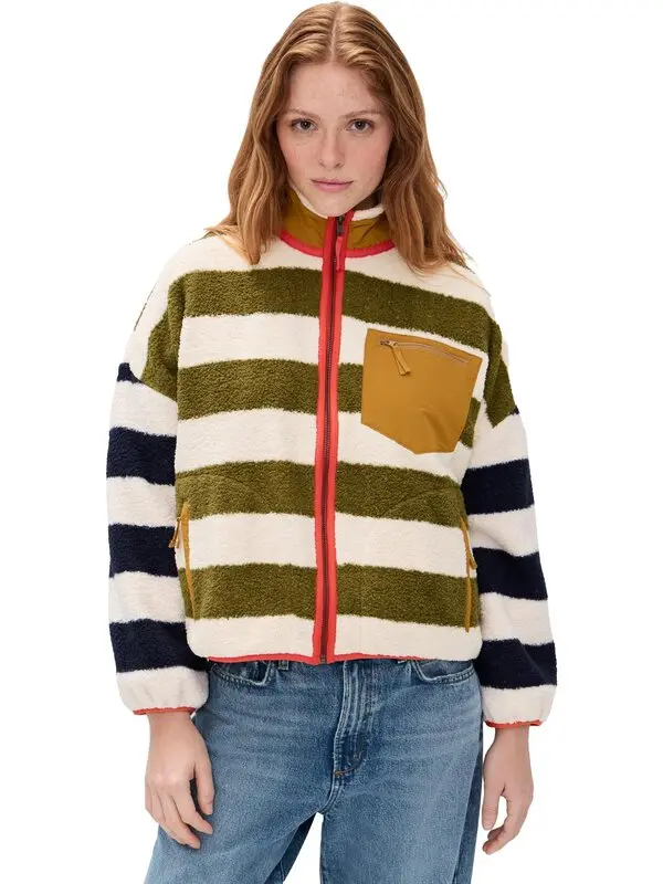 THE GREAT. OUTDOORS The Plush Terrain Full-zip - Mixed Heritage Stripe