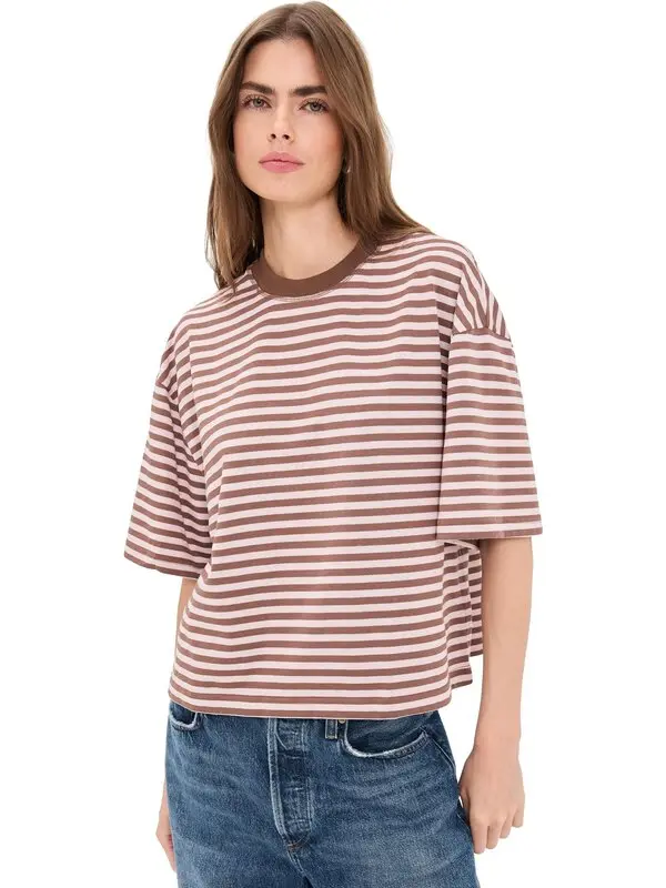 Lioness Bloom Short Sleeve Tee - Chocolate Blush Stripe