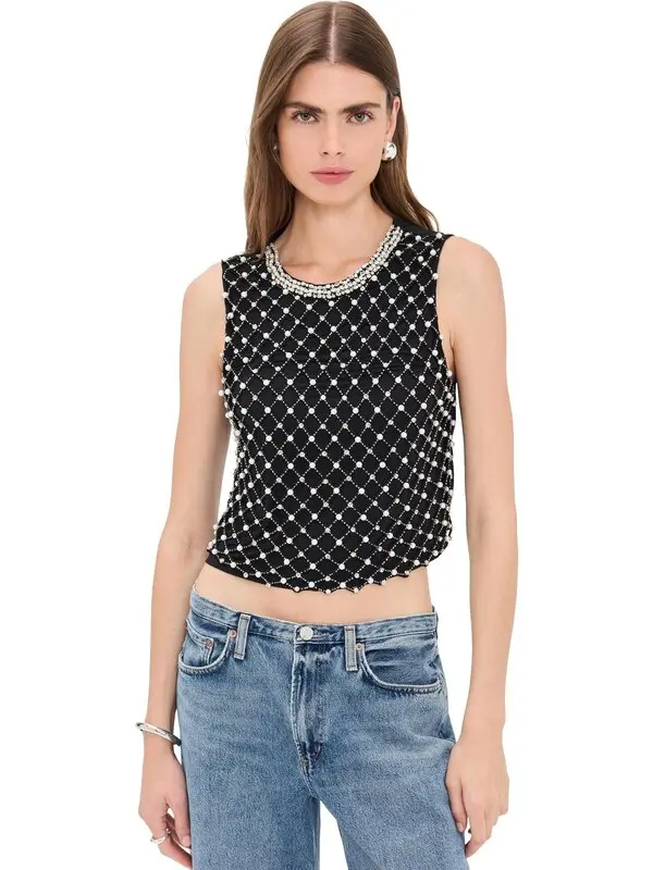 Alice + Olivia Embellished Tank - Black/multi