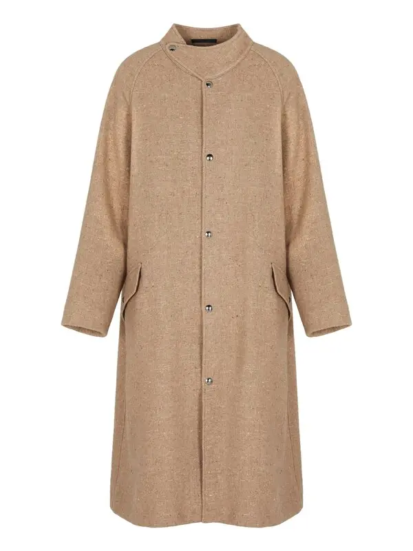 Giorgio Armani Relaxed Cashmere-silk Coat With Snap Closure - Brown