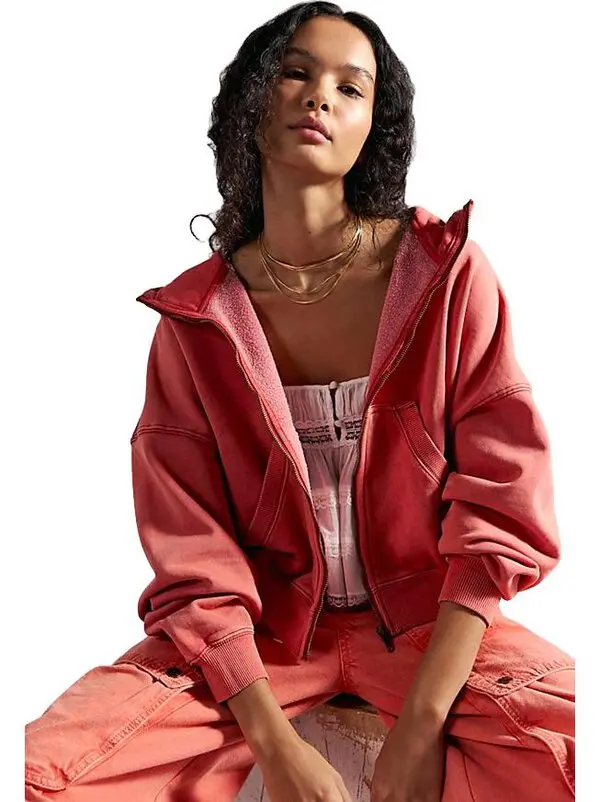 Free People Chill Out Zip Up - High Risk Red