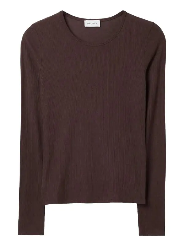 HOUSE OF DAGMAR Lyocell Long Sleeve Top - Chocolate