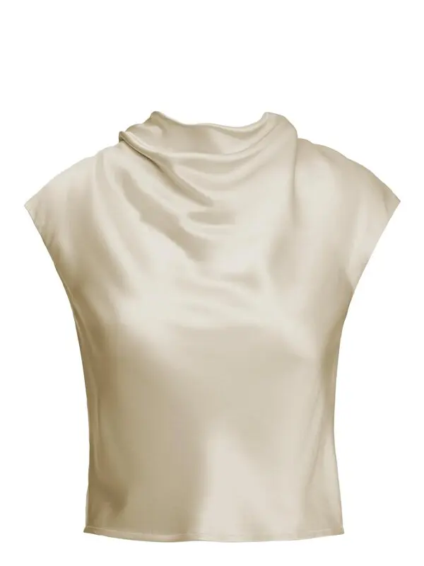 WAKAKUU Satin Draped Top - Beige