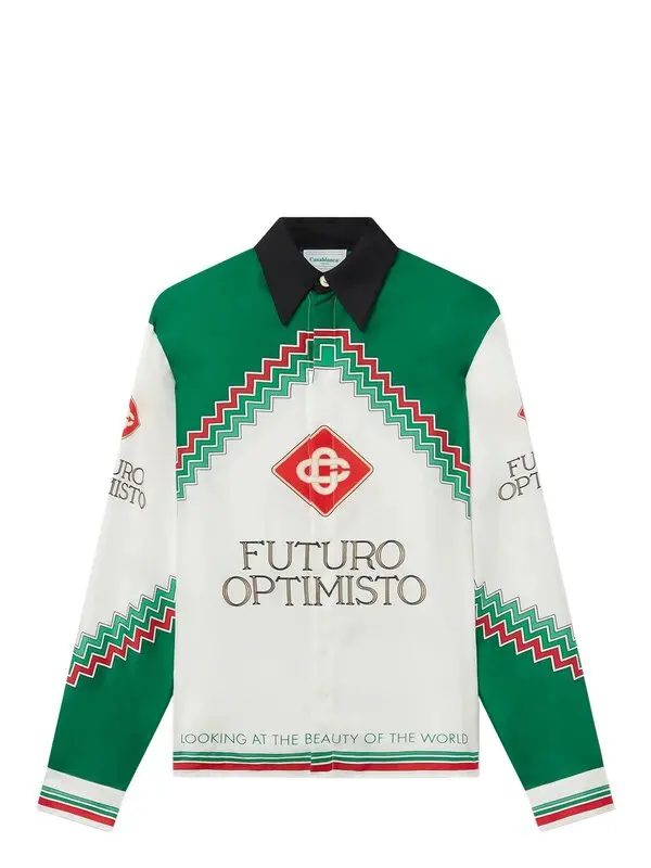 Casablanca Futuro Optimisto Long Sleeve Silk Shirt - Green