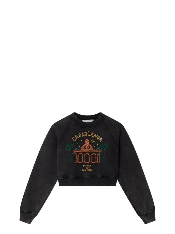 Casablanca School Of Beautiful Cropped Sweatshirt - Black