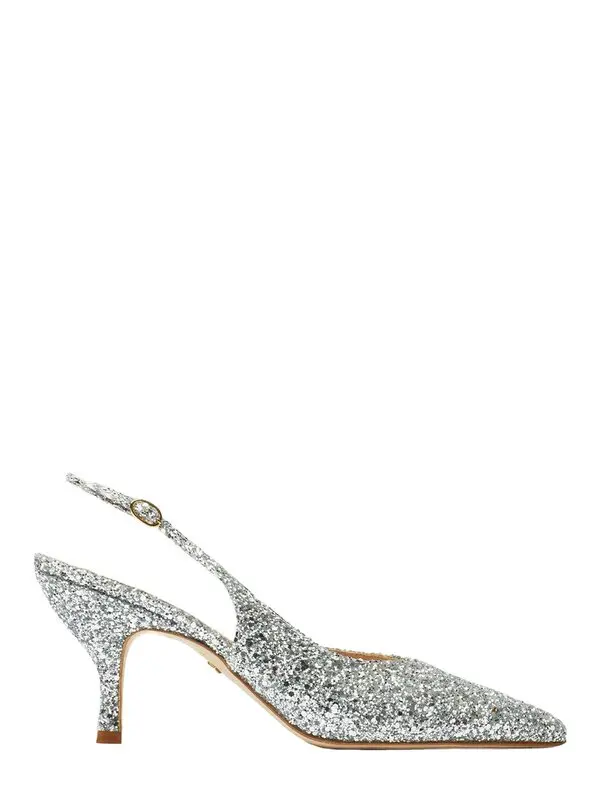SANIA D'MINA Elena Glitter Slingback Heels - Silver