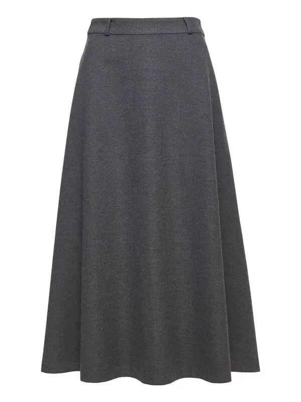 WAKAKUU Rio Wool Blend Midi A-line Skirt - Grey