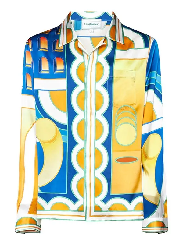 Casablanca Paysage Long Sleeve Silk Shirt - Yellow