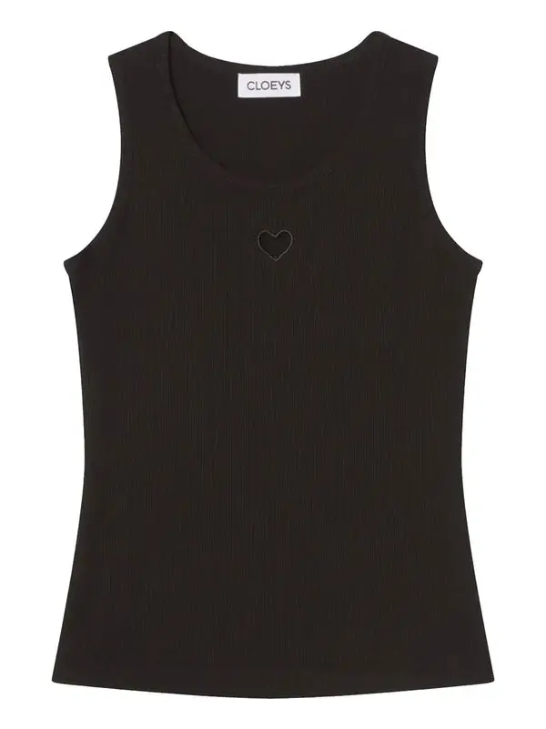 CLOEYS Heart Cut-out Ribbed Tank Top - Black