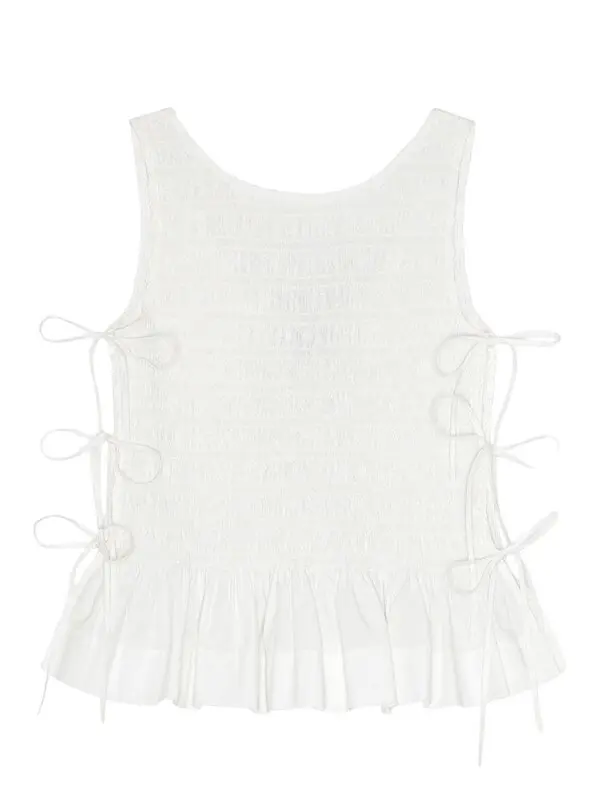 GANNI Cotton Poplin Smock Top With Tie String - White