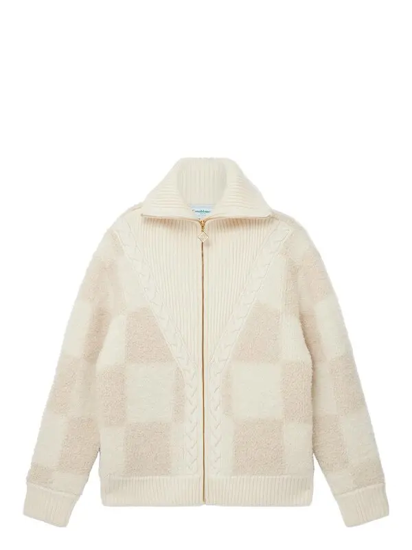 Casablanca Checked Boucle Zip-up Cardigan - White