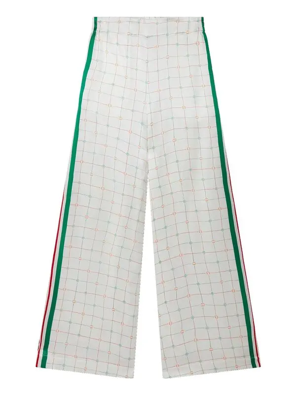 Casablanca Tennis Club Check Wide Leg Silk Trousers - White