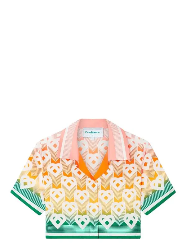 Casablanca Gradient Heart Monogram Cropped Silk Shirt - Multicolor