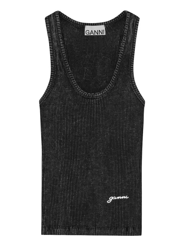 GANNI Heavy Rib Jersey Tank - Washed Black