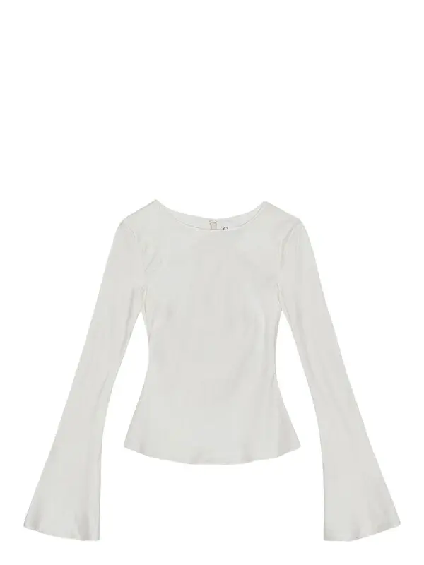 GANNI Stretch Satin Long Sleeve Blouse - Egret