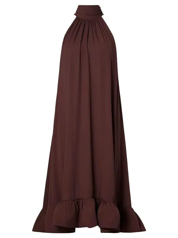 MALINA Sabrina Halterneck Ruffled Midi Dress - Brown