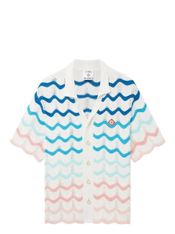 Casablanca Gradient Wave Short Sleeve Crochet Shirt - Multicolor