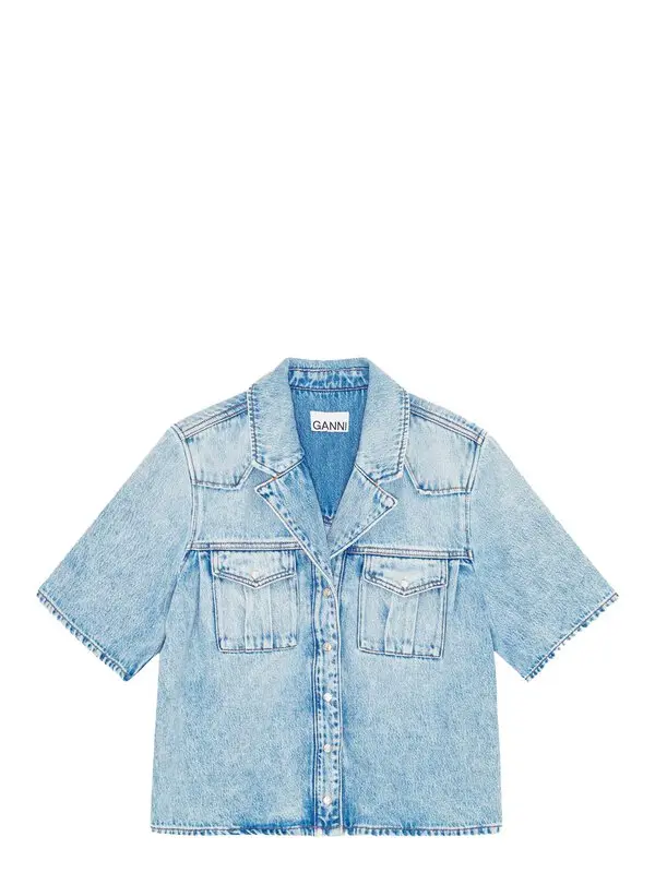 GANNI Soft Rigid Denim Shirt - Light Blue Wash