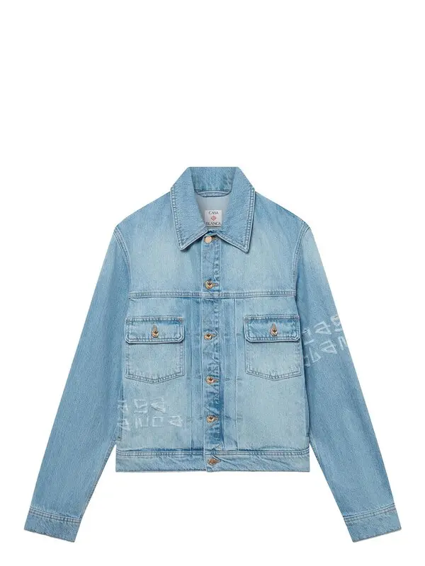 Casablanca Graffiti Distressed Denim Jacket - Light Blue