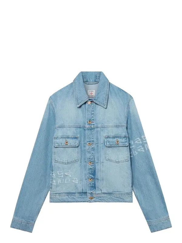 Casablanca Graffiti Distressed Denim Jacket - Light Blue