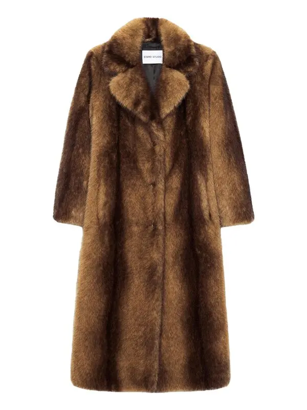 STAND STUDIO Nora Faux Fur Overcoat - Brown