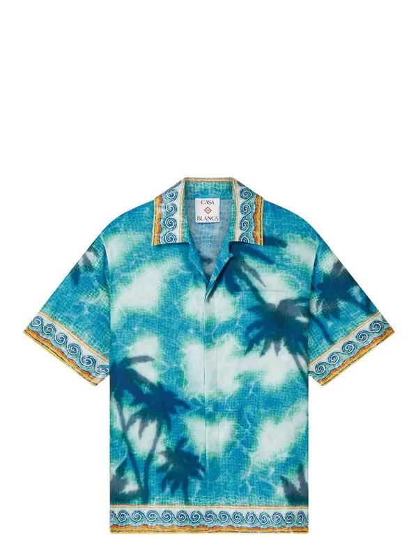 Casablanca Poolside Emblem Short Sleeve Silk Shirt - Multicolor