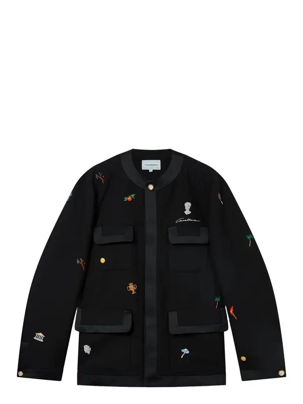 Casablanca Embroidered Motif Wool Tailored Jacket - Black