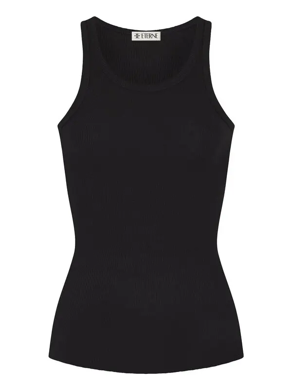 Eterne High Neck Fitted Tank Top - Black