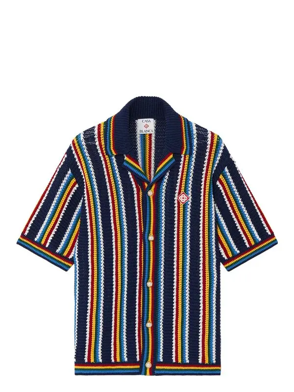 Casablanca Crochet Short Sleeve Stripe Shirt - Multicolor