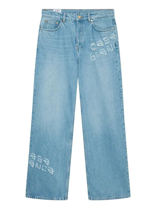 Casablanca Graffiti Distressed Denim Jeans - Light Blue